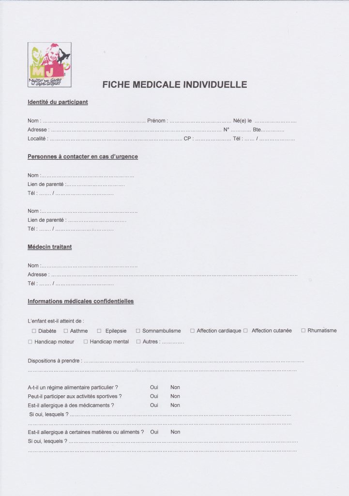 Fiche médicale 1 – MJ Saint-Georges